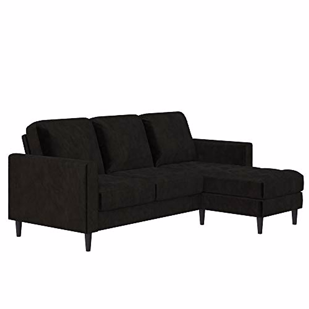 CosmoLiving by Cosmopolitan CosmoLiving Strummer Reversible Sectional Couch, Black Velvet Sofa (DA038-BK)