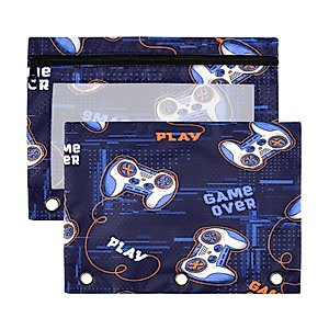 WIFIU Joystick Gamepads Pattern Pencil Pouch for 3 Ring Binder Pockets Clear Window Pencil Bag with Smooth Zipper Game Controller Pencil Case for Organization Office Supplies Cosmetics 2 Pack