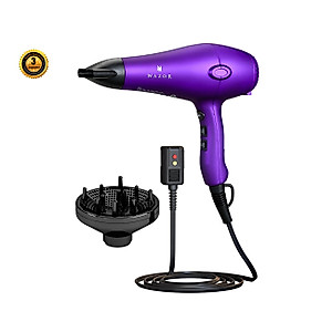 Purple Professional Light Weight Hair Dryer 1875W Tourmaline Ceramic Negative Ionic Blow Dryer with Diffuser & Concentrator & Comb