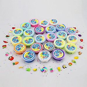 24 Pack Mini Butter Slime Kit,with Pink Watermelon, Ice Cream and Cake Slime Etc. Color Slime and Slime Charms,Soft and Non-Sticky,DIY Scent Slime Party,Stress Relief Sludge Toy for Boys and Girls