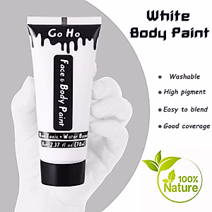 Go Ho Professional Cream White Face Paint Washable(2.37oz),Water Based White Body Paint Makeup,White Makeup for Halloween Cosplay SFX Goth Vampire Zombie Clown Makeup