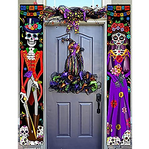 Day of The Dead Decorations Dia De Los Muertos Decor Mexican Fiesta Sugar Skull Flowers Deocrations Hanging Wall Door Banner for Indoor Outdoor