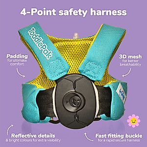 Trunki Toddler Leash - Fuss Free Toddler Walking Reins & Kids Safety Harness | Baby Leash for Kids – UNA Unicorn (Turquoise)