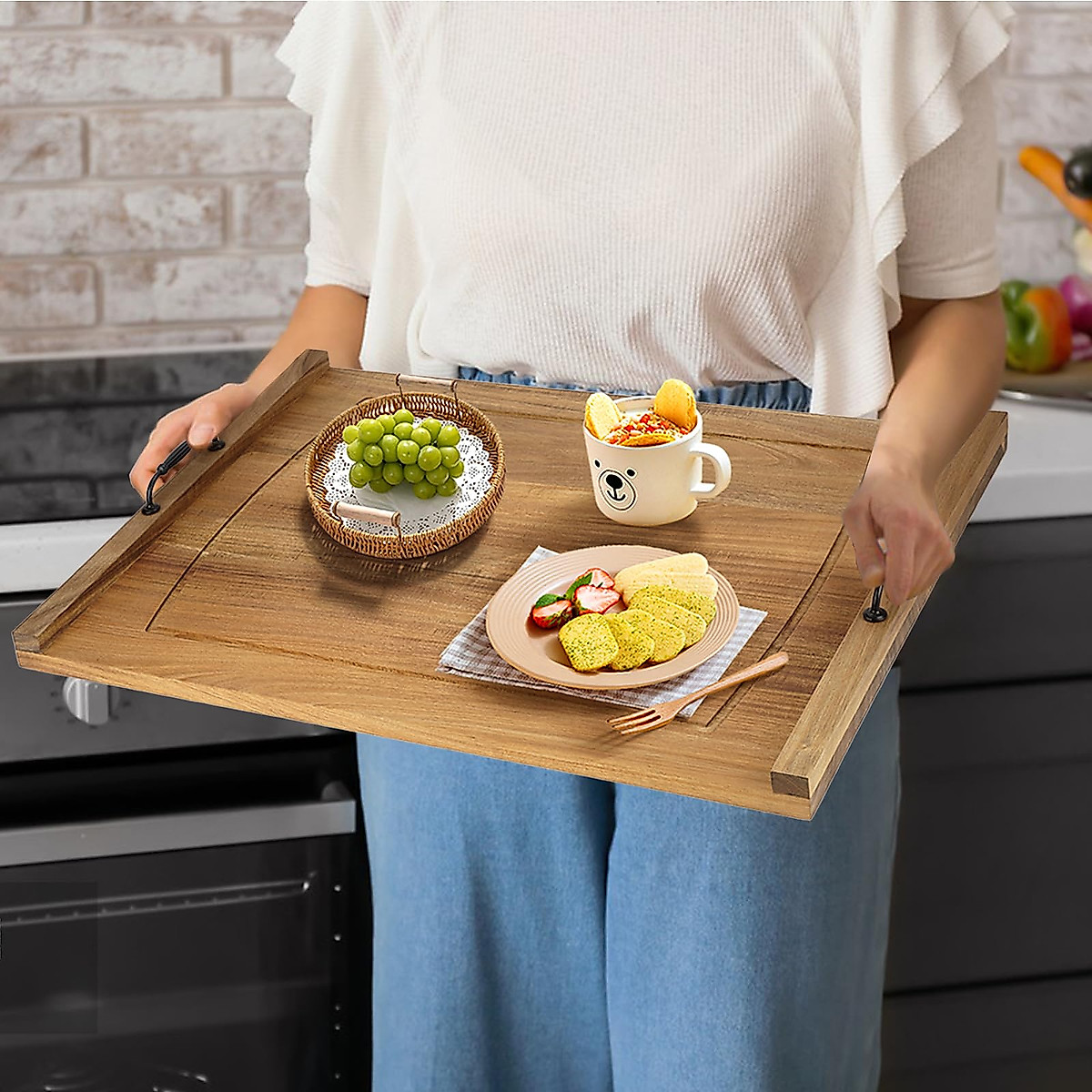 Nisorpa Noodle Board for Gas Stovetop Multifunctional Cover and Tray Noodle Board Stove Cover, Gas Burners Stove Cover Board With Handles,Wood Electric Cooktop Cover Stove Top Protector 30"L x 22"W