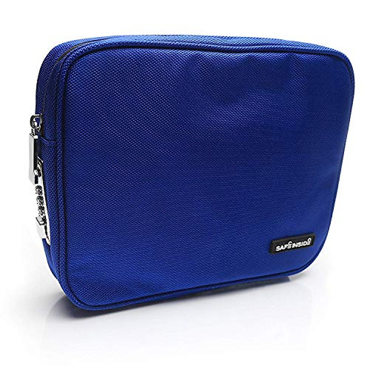 Safe Inside, Locking Privacy Pouch with Steel Tether Cable, Medium, Blue