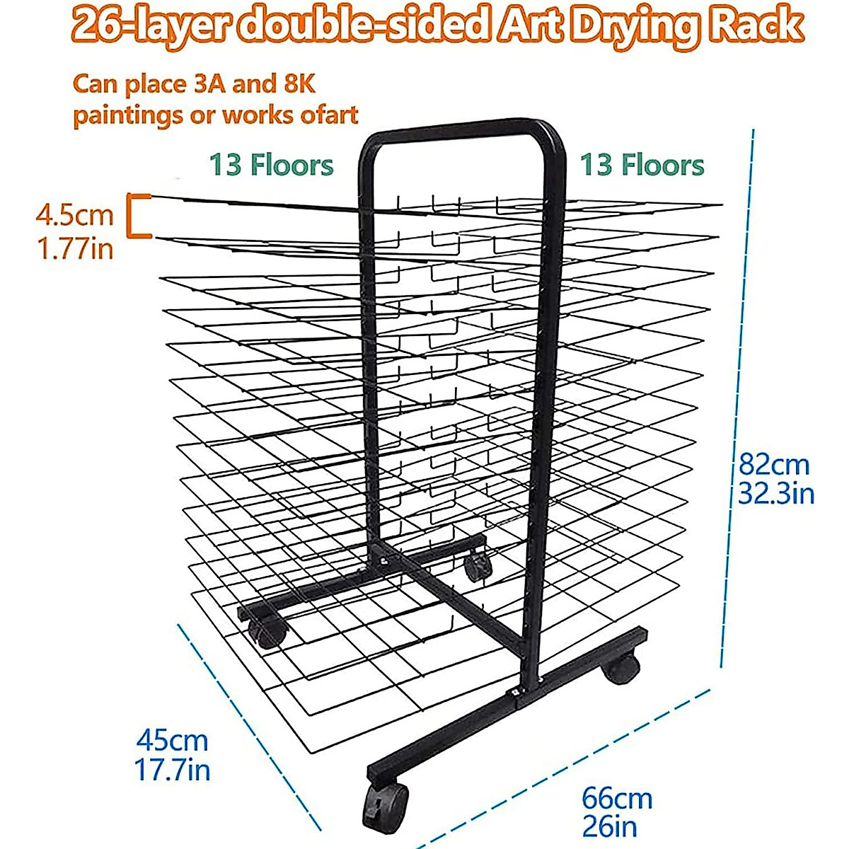 CENAP Art Drying Rack, 26 Tier Mobile Classroom Drying Rack with Wire Rack for Art Studio and Home Use, Drying and Printing Rack