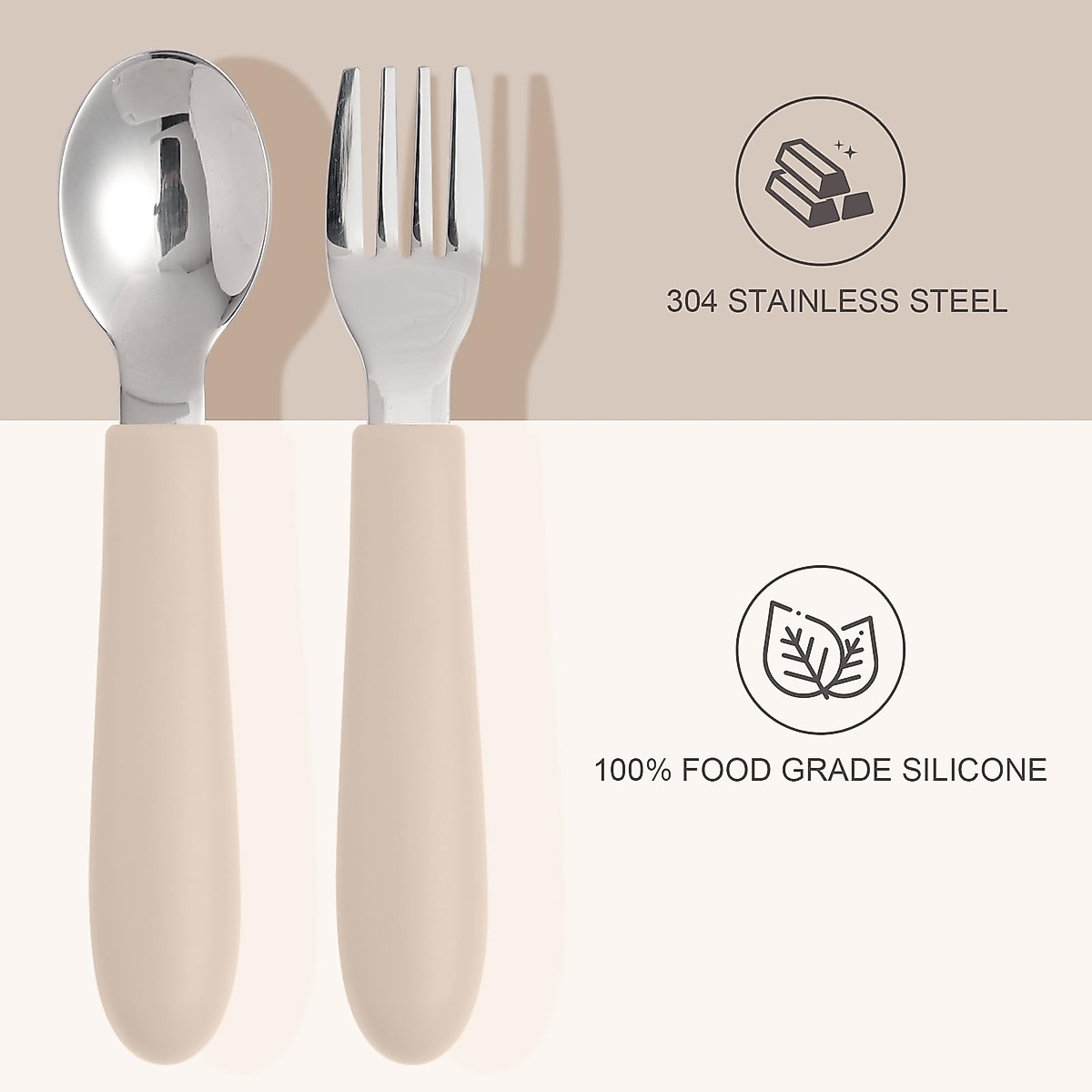 Eascrozn 6 Pack Toddler Utensils, Kids Silverware Set with Silicone Handle, Children Safe Forks and Spoons, 18/8 Stainless Steel, Food Grade Silicone Feeding Supplies, Dishwasher Safe