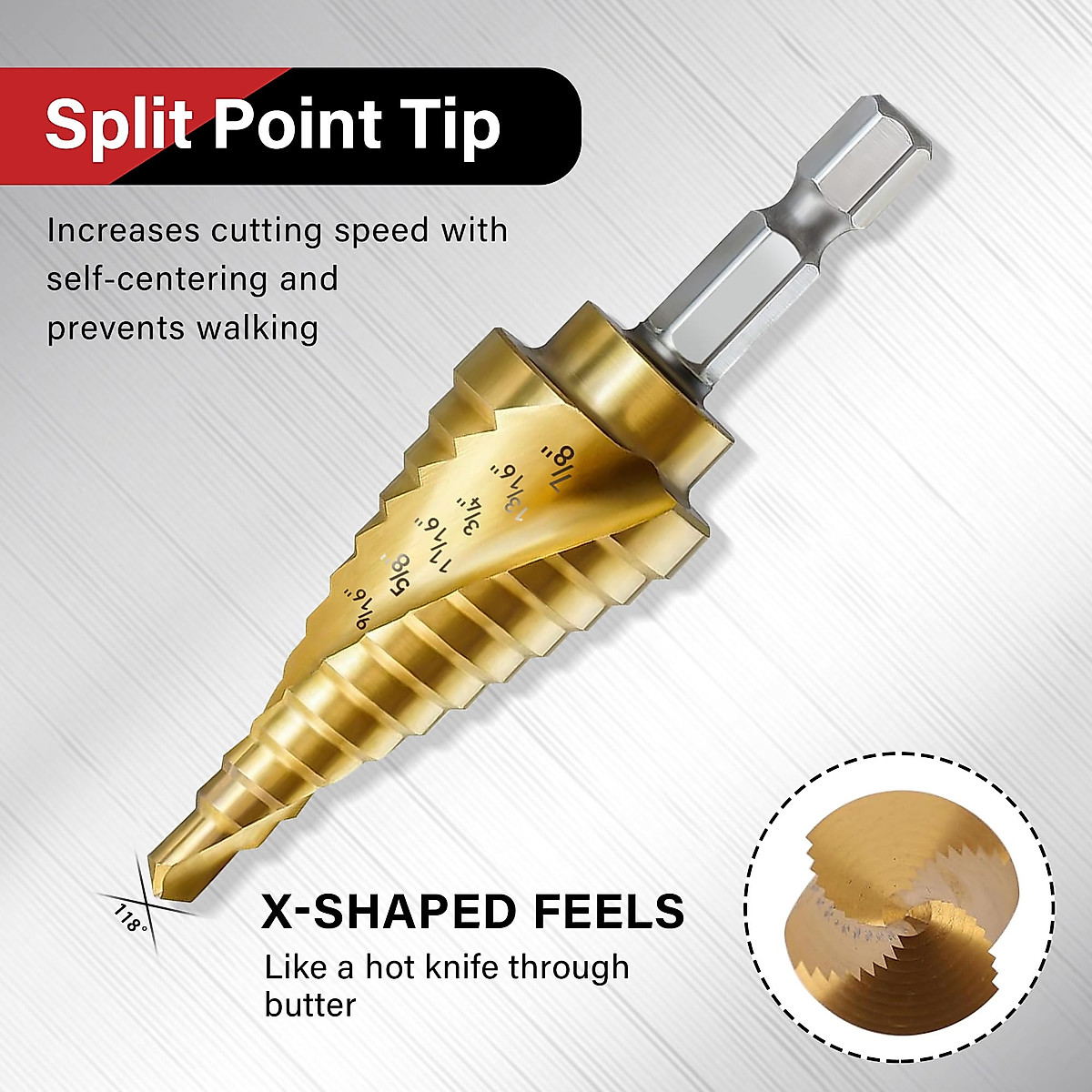 AIMLENTOOL 3PC Step Drill Bit Set, 1/4" Hex Shank High-Speed Steel Spiral Grooved Step Drill Bit for Sheet Aluminium Metal Wood Hole Drilling, 31 Step Sizes Taper Drill bit Set for DIY Lovers