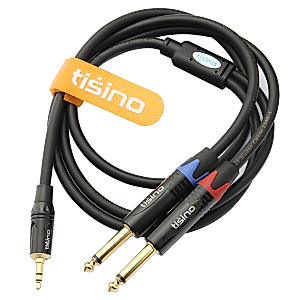 TISINO 1/8 to 1/4 Stereo Cable, 1/8 Inch TRS Stereo to Dual 1/4 inch TS Mono Y-Splitter Cable 3.5mm Aux Mini Jack to Jack Breakout Cord - 6.6 feet