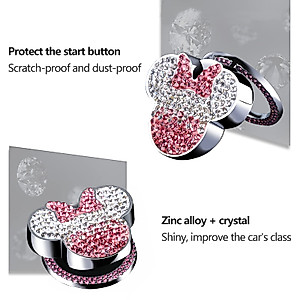 Pangpai Car Cute Push to Start Button Cover Accessories, Bling Crystal Car Engine Start Stop Button Cover, Pink Car Decoration Interior Sticker for Women Girl