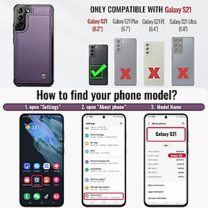 Vinich for Samsung Galaxy S21 Case with Card Holder, for Samsung S21 Wallet Case for Women Men with RFID Blocking, Durable Kickstand Shockproof Phone Case for Galaxy S21 5G, Purple