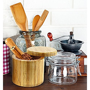 Estilo Premium Bamboo Salt and Pepper Bowls, Wooden Spice Containers with Magnetic Swivel Lids, Perfect for Salt, Spice, Sugar, Pepper Brown