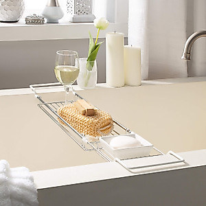 Organize It All Expandable Chrome Bathtub Caddy/Tray | Dimensions : 26.5-39 x 6 x 2.25 | Expandable | Bathroom Tub Organization | Chrome