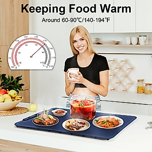 Extra-Large Electric Warming Tray - 3 Temp Levels Food Warmer, Foldable Silicone Heating Tray with Child Safety Lock, Auto-Shutoff, Full Surface Heating Food Warming Mat for Gatherings, Parties
