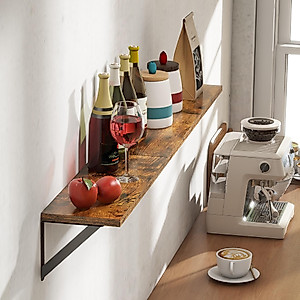 Fun Memories Floating Shelves Wall Mounted Set of 3, 16.5 Inch Natural Wood Wall Shelves, Decor Storage Shelf for Bedroom Bathroom Living Room Office Pictures Plants Books Cats TV (Rustic Brown)