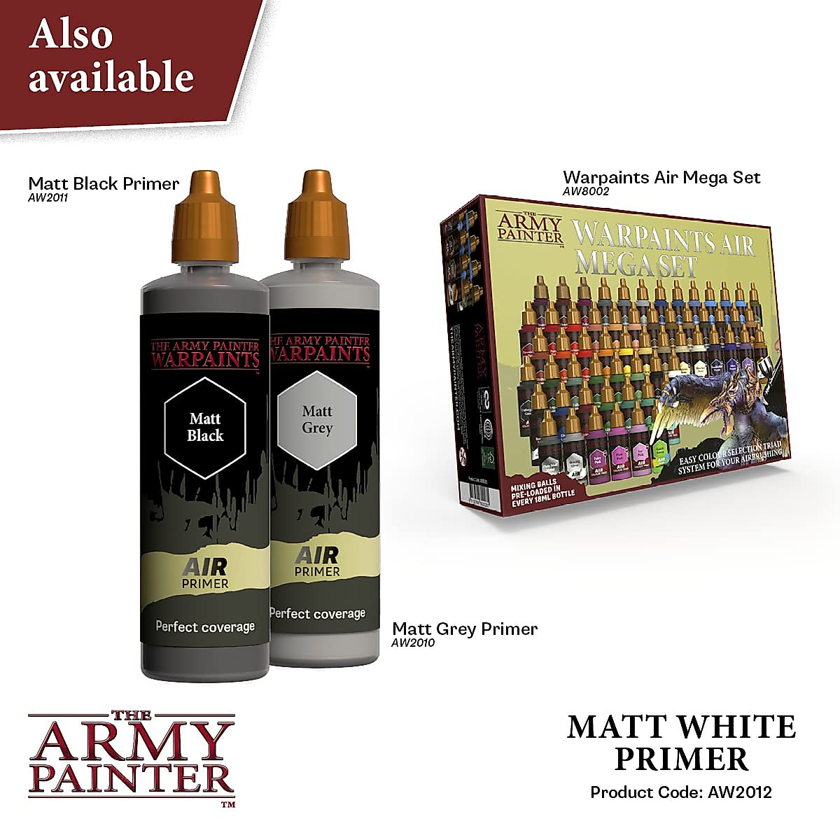 The Army Painter Warpaints Air Air Primer Matt White 18ml Acrylic Paint for Airbrush, Wargaming and Modelling