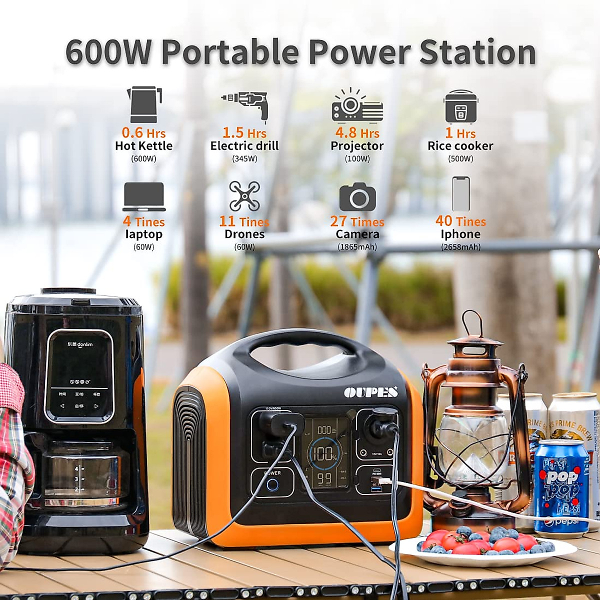 OUPES 600W Portable Power Station, Solar Generator with 100W Solar Panel, 595Wh(186000mAh) LiFePO4 Power Station for Outdoors Home Use RV Camping
