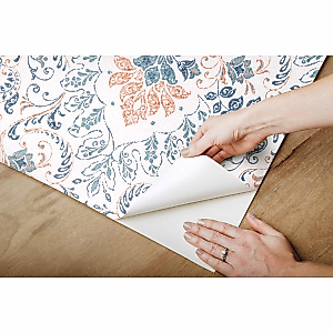 RoomMates RMK11833WP Orange and Blue Persian Damask Peel and Stick Wallpaper