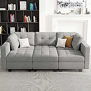 Belffin Convertible Sectional Sleeper Sofa Bed Modular Sofa Sleeper Couch Set with Storage Seat Modular Sectional Couch Bed Light Grey