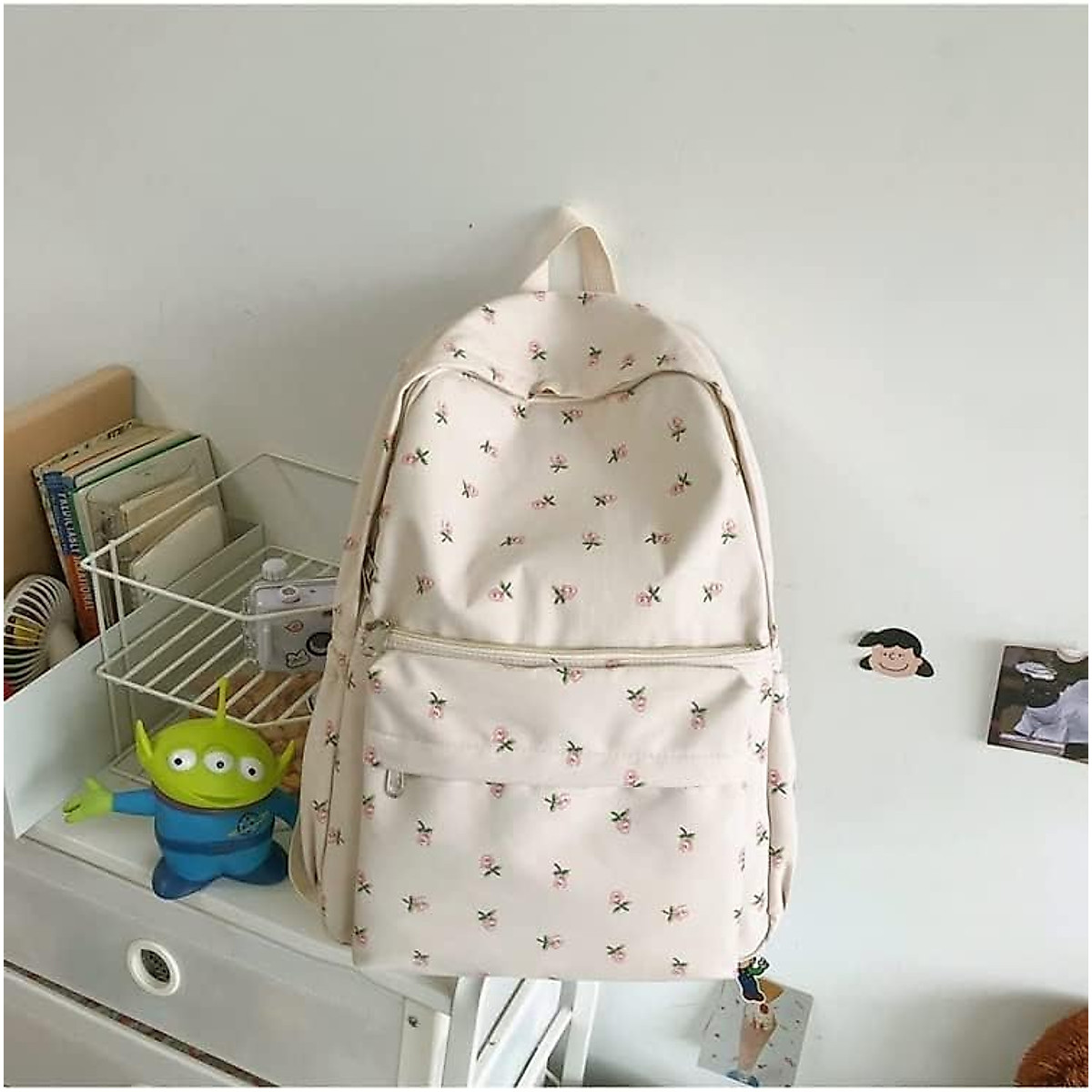 2023 Cute Preppy School Bag Floral Printed Kawaii Backpack Cottagecore Aesthetic Backpack BookBag Laptop Daypack (White)