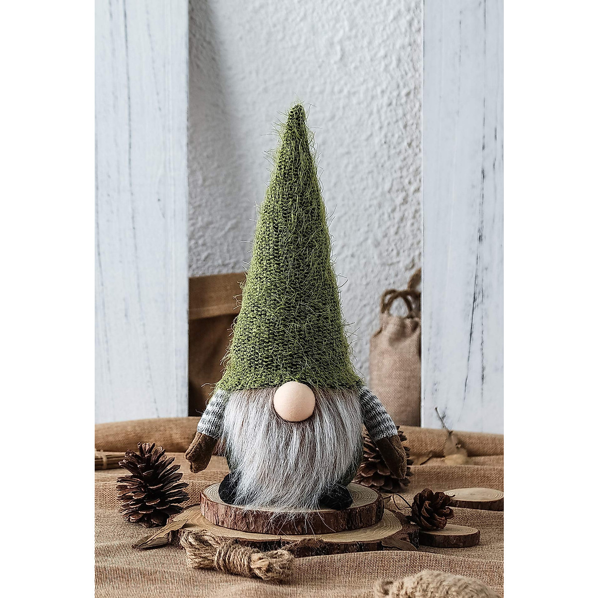 Funoasis Christmas Gnome Gifts Holiday Decoration Birthday Present Handmade Tomte Plush Doll, Home Ornaments Tabletop Santa Figurines 14 Inches (Green)