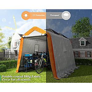 AMERLIFE 6x8x6.6 FT Heavy Duty Portable Shed Storage Shelter, Outdoor Storage Shed with 2 Waterproof Windows & Roll-up Zipper Door, Carport for Motorcycle, Bike, Grey