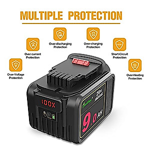 ZLWAWAOL DCB200 20V 9.0Ah Lithium-ion Replacement Battery Compatible with Dewalt 20V DCB200 DCB203 DCB204 DCB206 DCB209 DCD/DCF/DCG/DCS Series Cordless Tools with LED Display