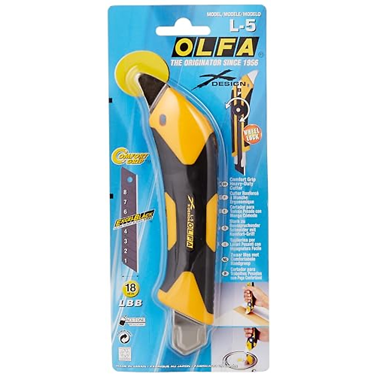 OLFA 18mm Heavy-Duty Utility Knife (L-5) - Multi-Purpose Custom Cutting Depth Precision Knife w/Reinforced Fiberglass Handle & Snap-Off Blade, Replacement Blades: Any OLFA 18mm Blade
