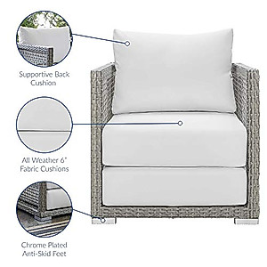Modway Aura Wicker Rattan Outdoor Patio Arm Chair with Cushions in Gray White