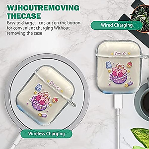 Cute AirPods Case with Kawaii Kabi Keychain for AirPods 2/1 Case,Funny Cartoon Anime AirPod Cover,Clear Kawaii Shockproof Protective Skin Soft Silicone Case for Women Girls Boys Kids