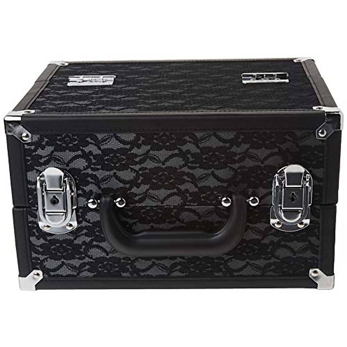Caboodles Make Me Over 4 Tray Train Case, Cosmetic Storage Case & Organizer, Black Lace, 3.5 Lb