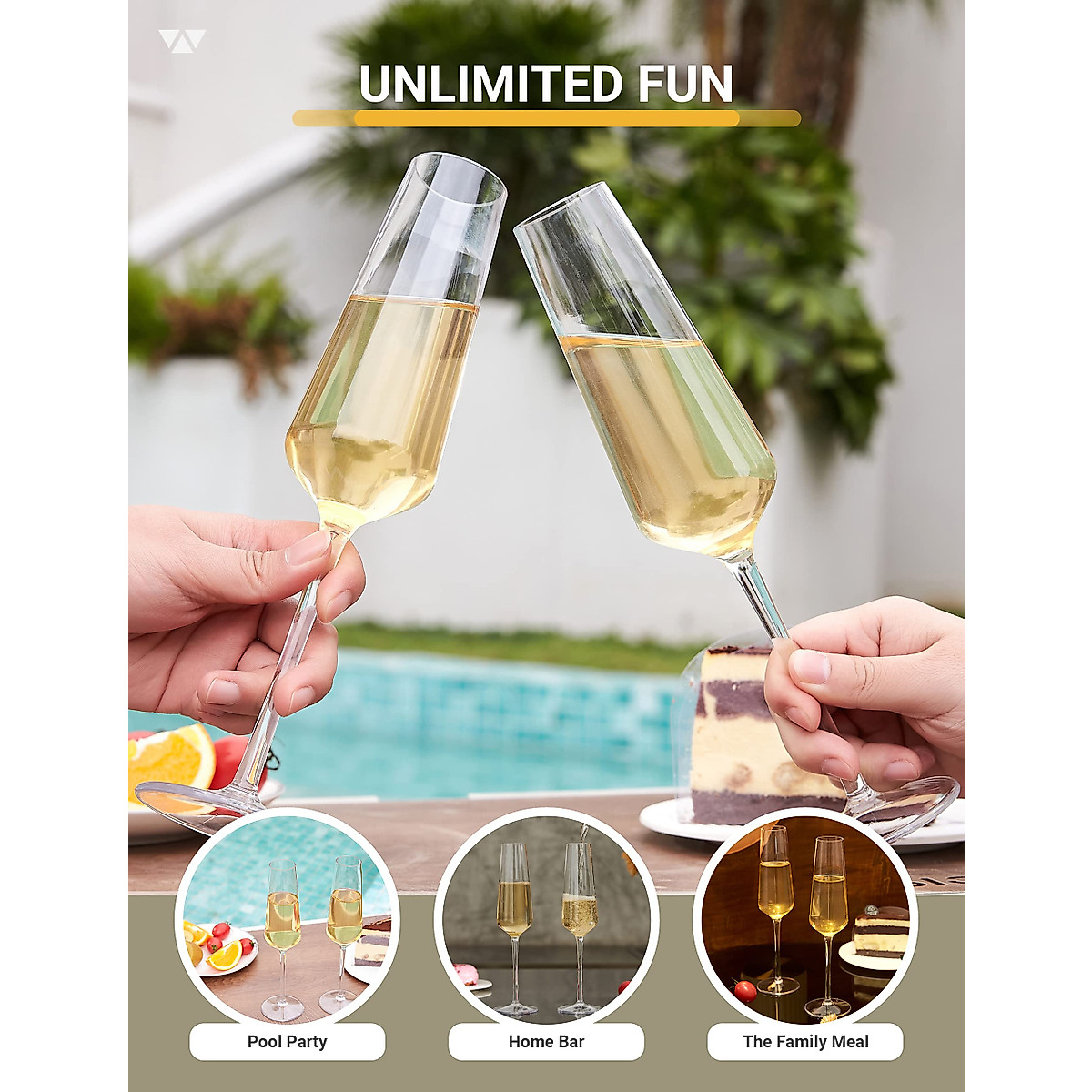 MICHLEY Champagne Flutes Glasses Set of 2, 7.5 oz Unbreakable Tritan Plastic Sparkling Wine Glass, Anniversary, Wedding Gifts