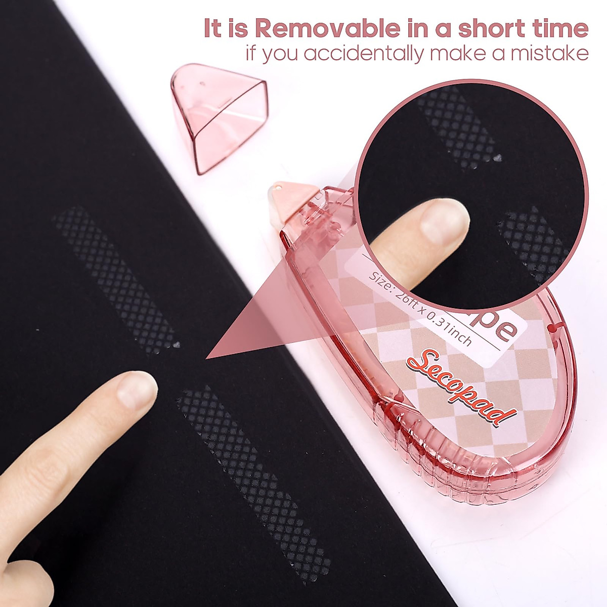 Secopad Scrapbook Tape, 4 Pack Double Sided Tape Roller for Crafts, Adhesive Tape Glue Runner Scrapbooking Supplies Journaling School Office for Kids and Adults, 0.3IN x 26FT