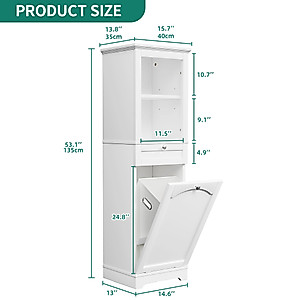 YITAHOME 53" Tall Tilt Out Laundry Hamper Cabinet Hidden Laundry Hamper with Storage Laundry Basket Cabinet with Drawer Bathroom Storage Cabinet Shelf with a Clothes Basket, White