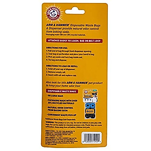Arm & Hammer Dog Bone Shape Dog Poop Bag Dispenser With 30 Count Dog Poop Bags With Activated Baking Soda, 9 x 14 Inches, Assorted Colors