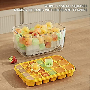 YiChenPlus Ice Tray & Popsicle Mold, 2-in-1 Silicone Ice Tray with Container, 22 Ice Trays + 8 Popsicles, For Whiskey Cocktail Ice Cream Making, 3 Colors to Choose From (Yellow)