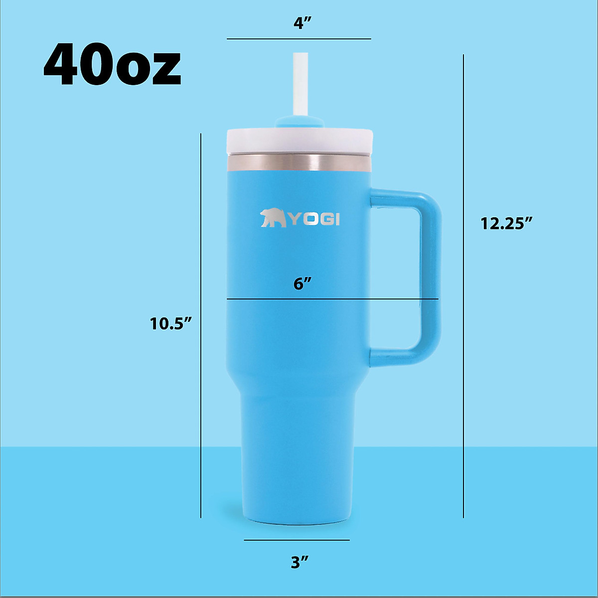 YOGI Ceramic Lined Tumbler with Handle and Straw Lid, Stainless Steel Travel Mug & Water Tumbler, Vacuum Sealed Cup with Handle - 40oz Arctic White