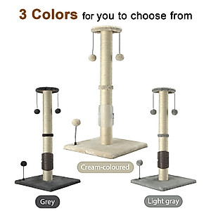 PEEKAB 32" Tall Cat Scratching Post Sisal Rope Scratch Posts with Hanging Ball and Self-Massage Brush Vertical Scratcher for Indoor Cats and Kittens(Beige 32inches)