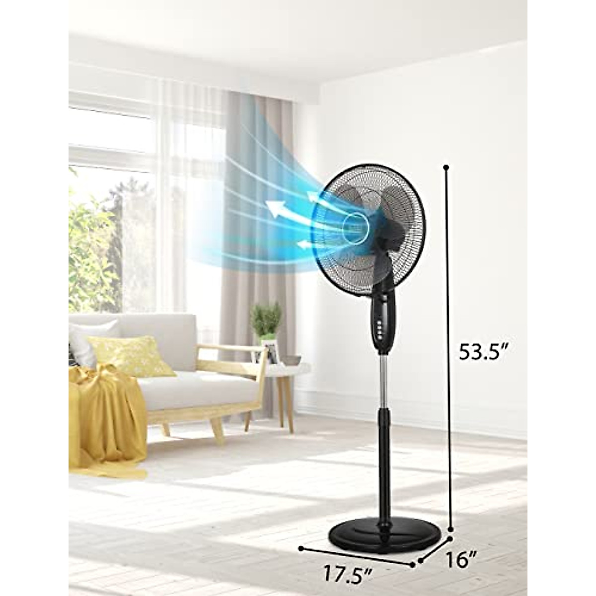 BLACK+DECKER BFSD116B 16" Oscillating Dual-Blade Stand Fan with Remote, Adjustable Height, Black