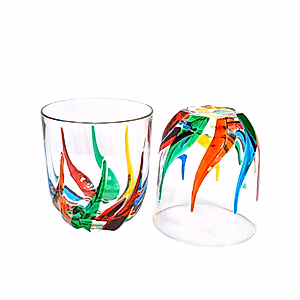 Italian Crystal Whiskey Glass Set of 2, 12 oz Glasses Thick Bottom Bourbon Glasses Old Fashioned Rocks Glass Tumbler for Scotch, Cocktail, Liquor, Home Bar Whiskey Gifts for Men