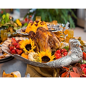 Arthur Court Designs Aluminum Metal Thanksgiving Turkey Large Heavy Serving Tray/Platter - Full Turkey Tray - Holiday Platter 24 inch x 18 inch x 7.5 inch