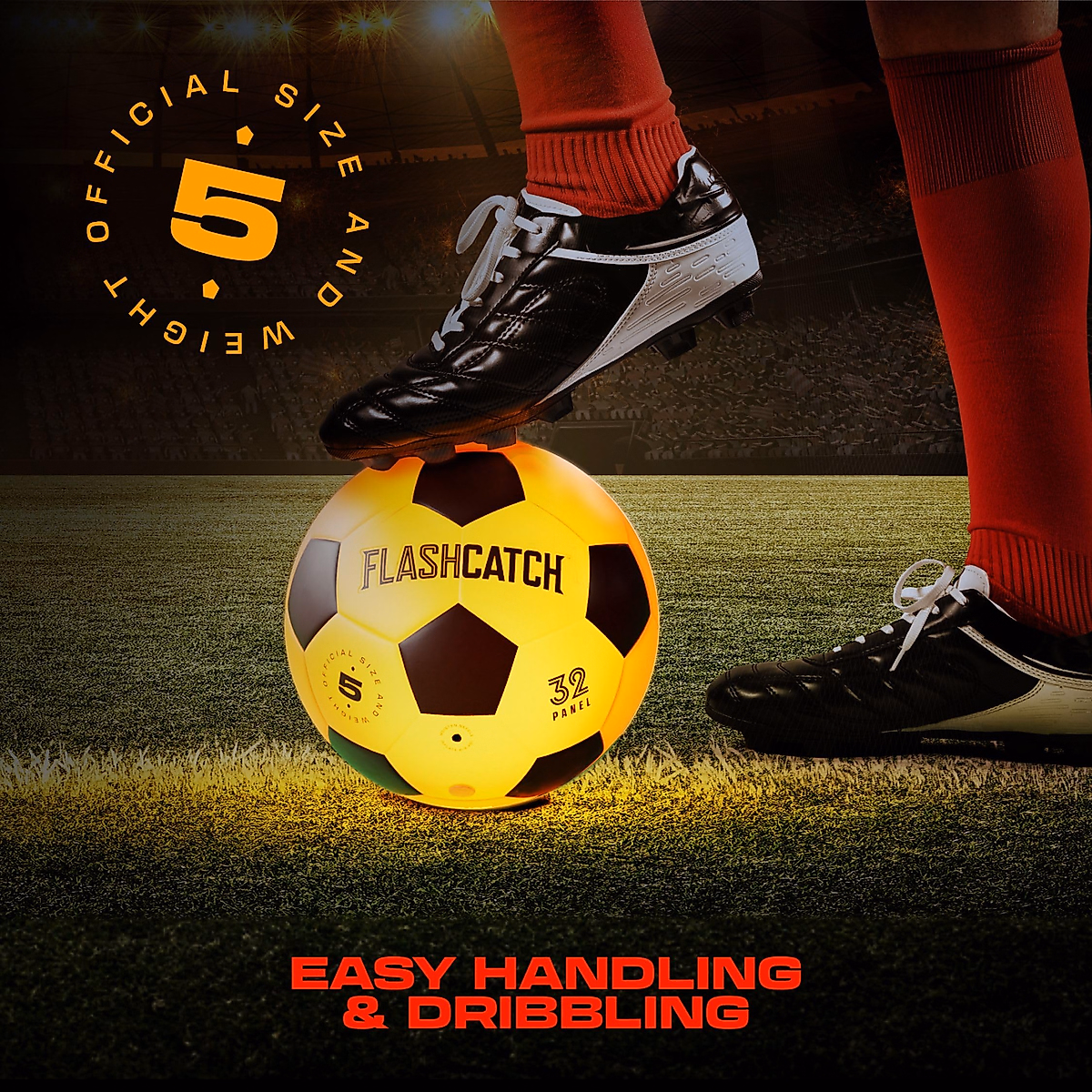 FlashCatch Light Up Soccer Ball - Glow in The Dark - NO 5 - Sports Gear Easter Gifts for Boys & Girls 8-15+ Year Old - Kids, Teens Gift Ideas - Cool Boy Toys Ages 8 to 15 Glowing Night Activity
