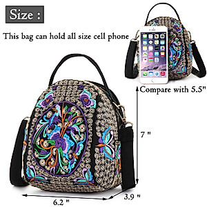 Goodhan Embroidery Crossbody Bag, Cell Phone Purse Canvas Small Handbag