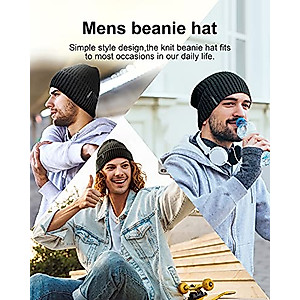 Ocatoma Beanie Hat for Men Women Warm Winter Knit Cuffed Beanie Soft Warm Ski Hats Unisex Black