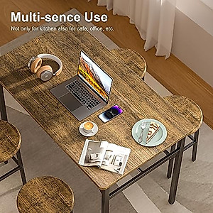 Qsun Dining Table Set for 4 People, 5-Piece Kitchen Table and Chairs Set, Retro Style Dining Table and Chairs for Small Apartment, Rustic Brown