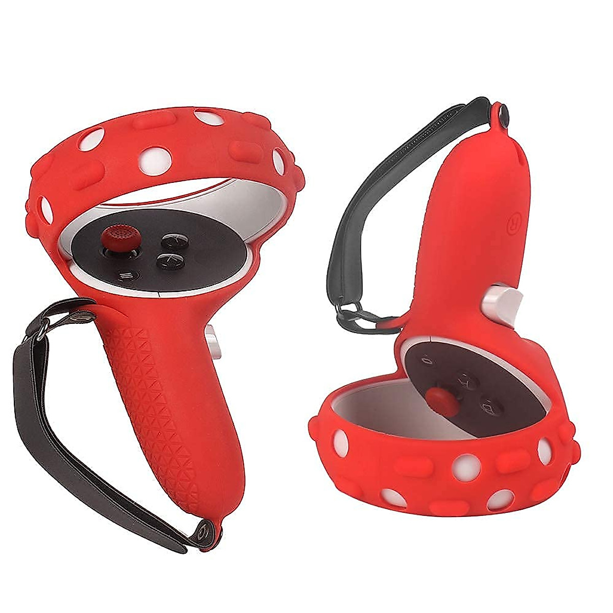 2 Pairs Touch Controller Grip Cover and Adjustable Knuckle Straps for Oculus Quest 2 VR Gaming Headset Controller, Oculus Quest 2 Handle Cover Handle Dropping Prevention(Blue + Red)