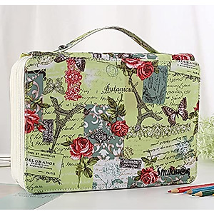 Shulaner 200 Slots Colored Pencil Case with Zipper Closure Large Capacity Butterflies and Rose Pattern Pencils Bag Waterproof Leather Pen Organizer Storage Holder for Artist