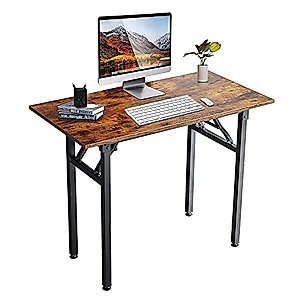 TEMI Small Desk 31.5" No Assembly Desk, Computer Desk for Home Office, Study Desk for Bedroom, Folding Desk with Stable Metal Black Frame, Rustic Brown