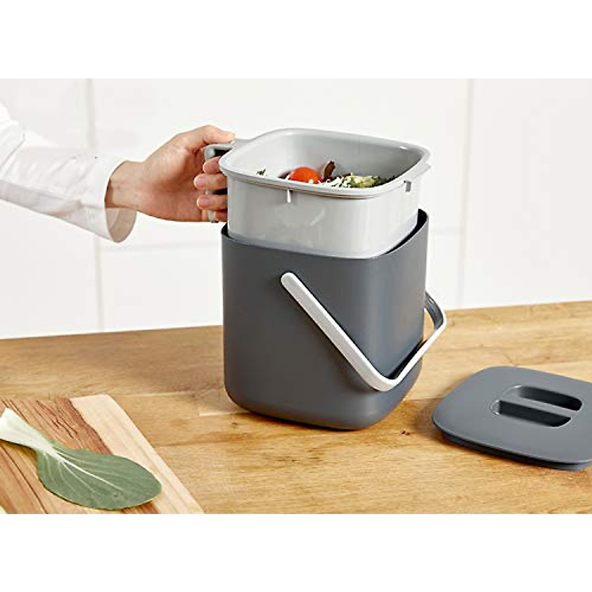 Litem Food Waste Basket Bin – a countertop Bucket with Extra Long Handles for Your conveniences 0.68 Gallons (2.6L) (Dark Gray)