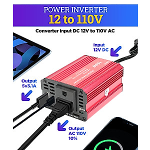 Zlirfy Car Inverter,Power Inverter,150W Car Power Inverter,Car to Outlet Adapter with USB+Type-C PD Dual Interface,Car Accessories Car Power Adapter,Car Plug Outlet Adapter